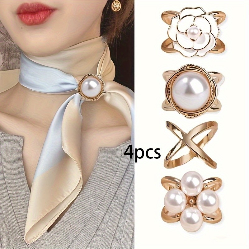 This 4-piece silk scarf buckle set is elegant and fashionable. It ...