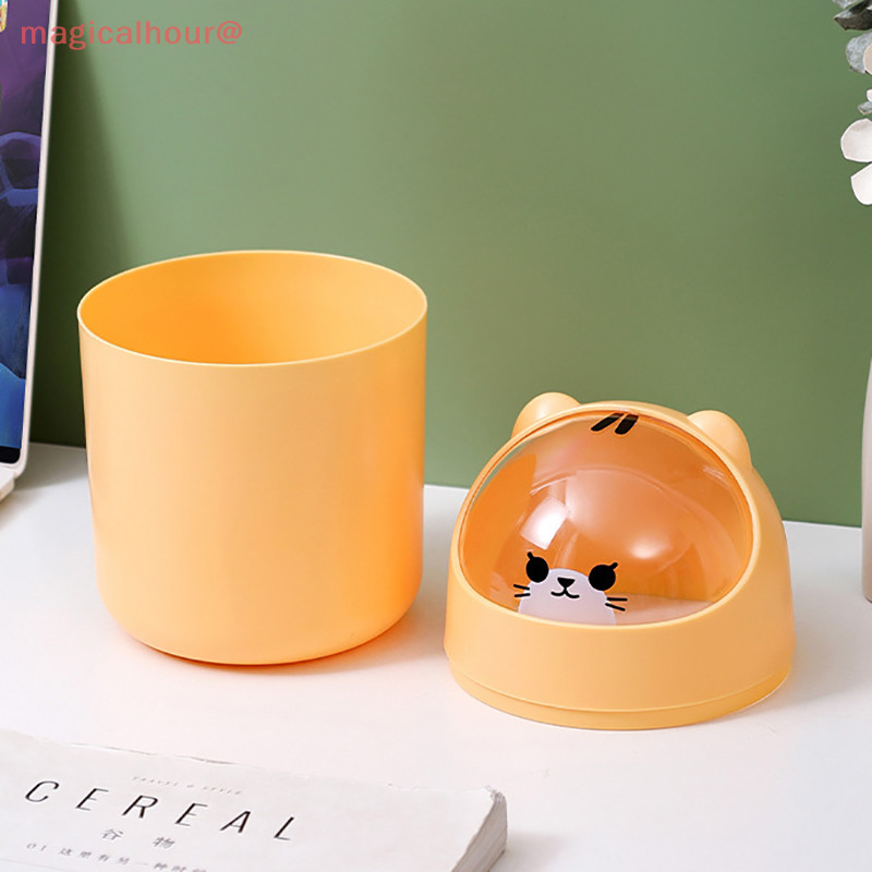 magicalhour Cute Cartoon Storage Bin With Lid Wastebasket Desktop ...