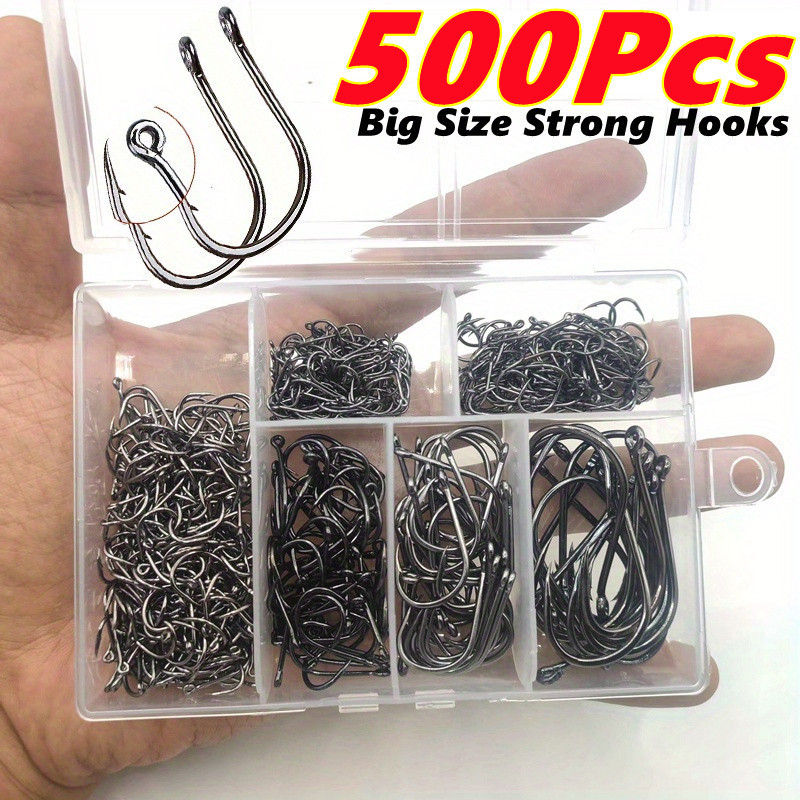 500 Pieces Set Strong Carbon Steel No. 3-22 Fishing Hooks Single Circle ...