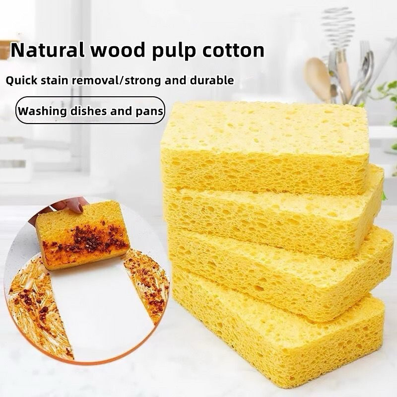 10 Pcs Sponge kitchen Soft Dual Sided Wood Pulp Sponge Scouring Pad ...
