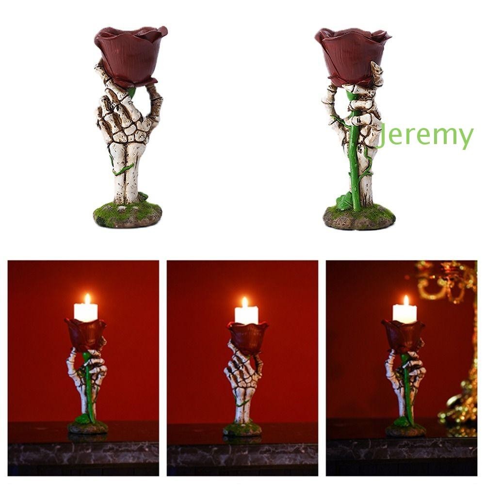 JEREMY1 Skull Candle Holders, Resin Rose Flower Skeleton Hand ...