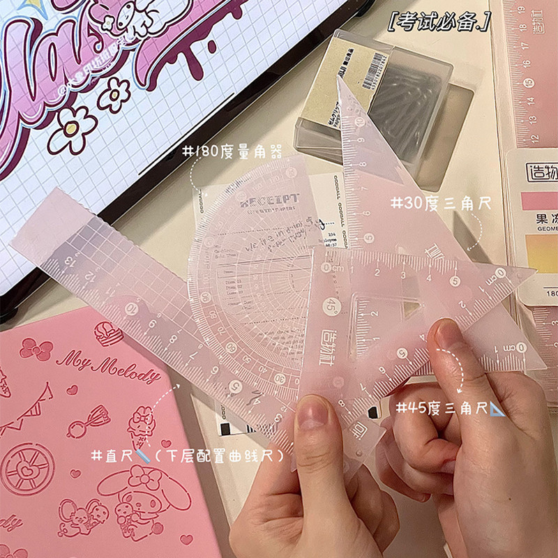 4Pcs Simple Transparent 20cm Ruler Set Student Triangle Ruler ...