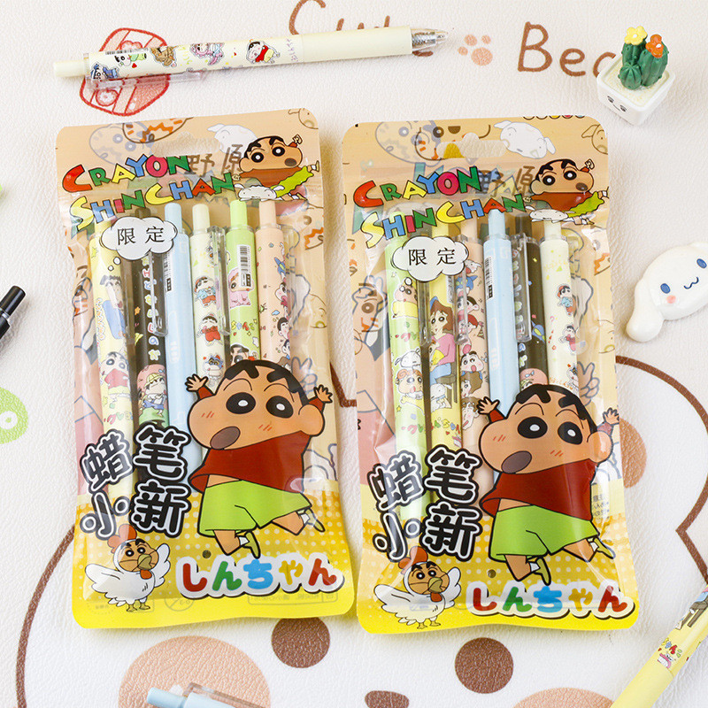 6Pcs Gel Pen Kawaii Crayon Shin-chan Student Stationery Write Pens 0.5 ...