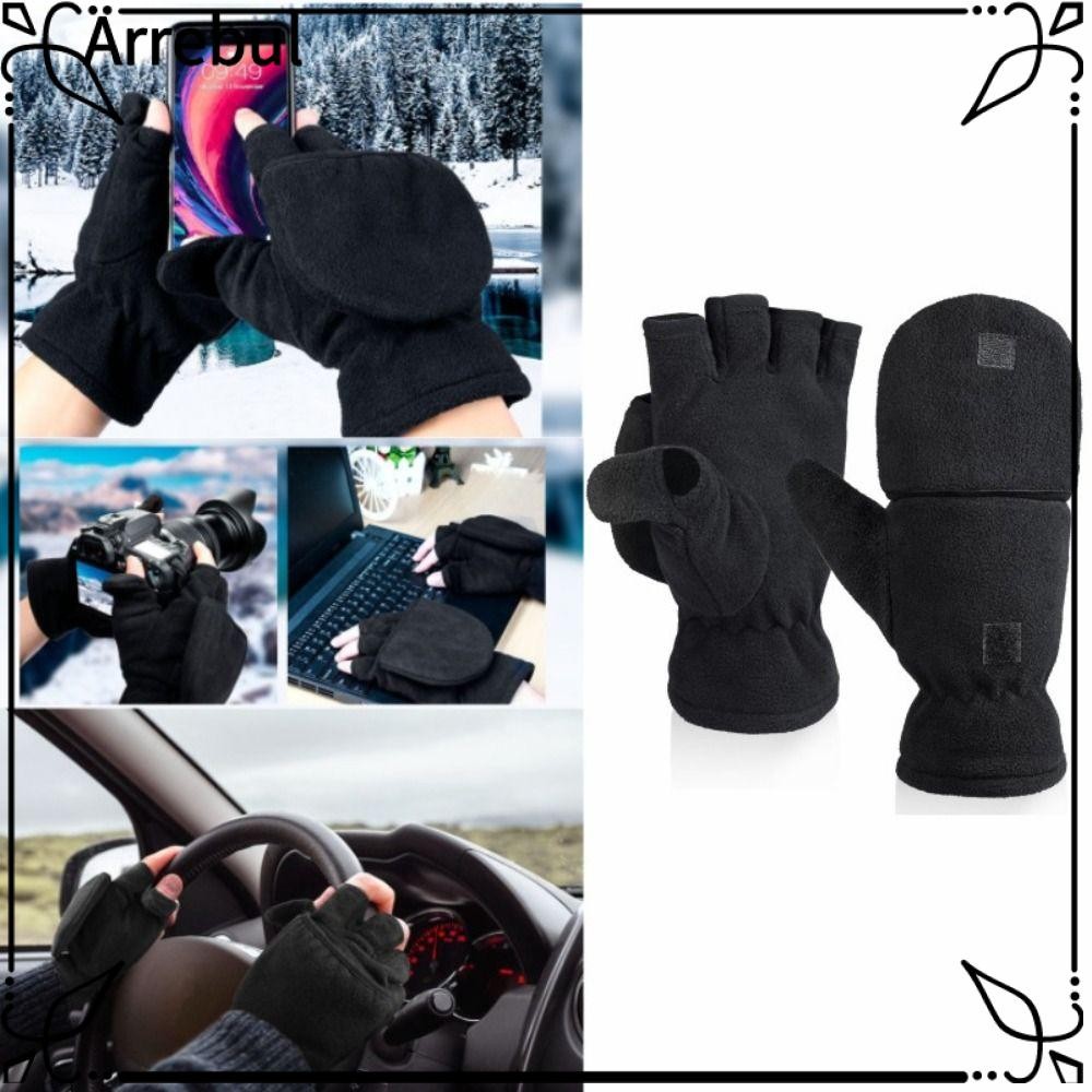 ARREBUL Winter Gloves, Windproof Polar Fleece Fingerless Convertible ...