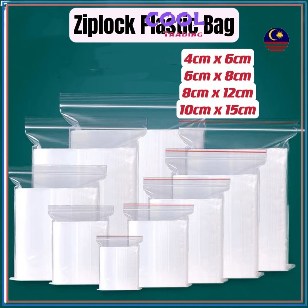 PP 100pcs Zip Bag Small Medium Size Airtight Transparent Ziplock Bag ...