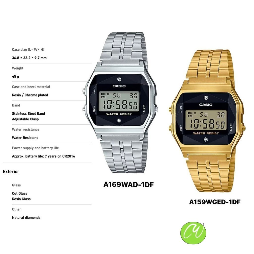 CASIO RETRO DIGITAL WATCH A159WAD-1 / A159WGED-1 (Made in Japan with ...