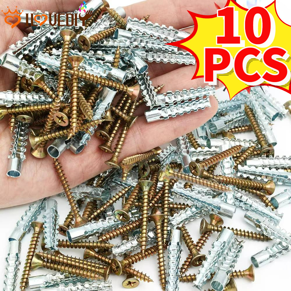 10Sets Serrated Steel Wall Anchors - Drilling Plug - Solid Serrated ...