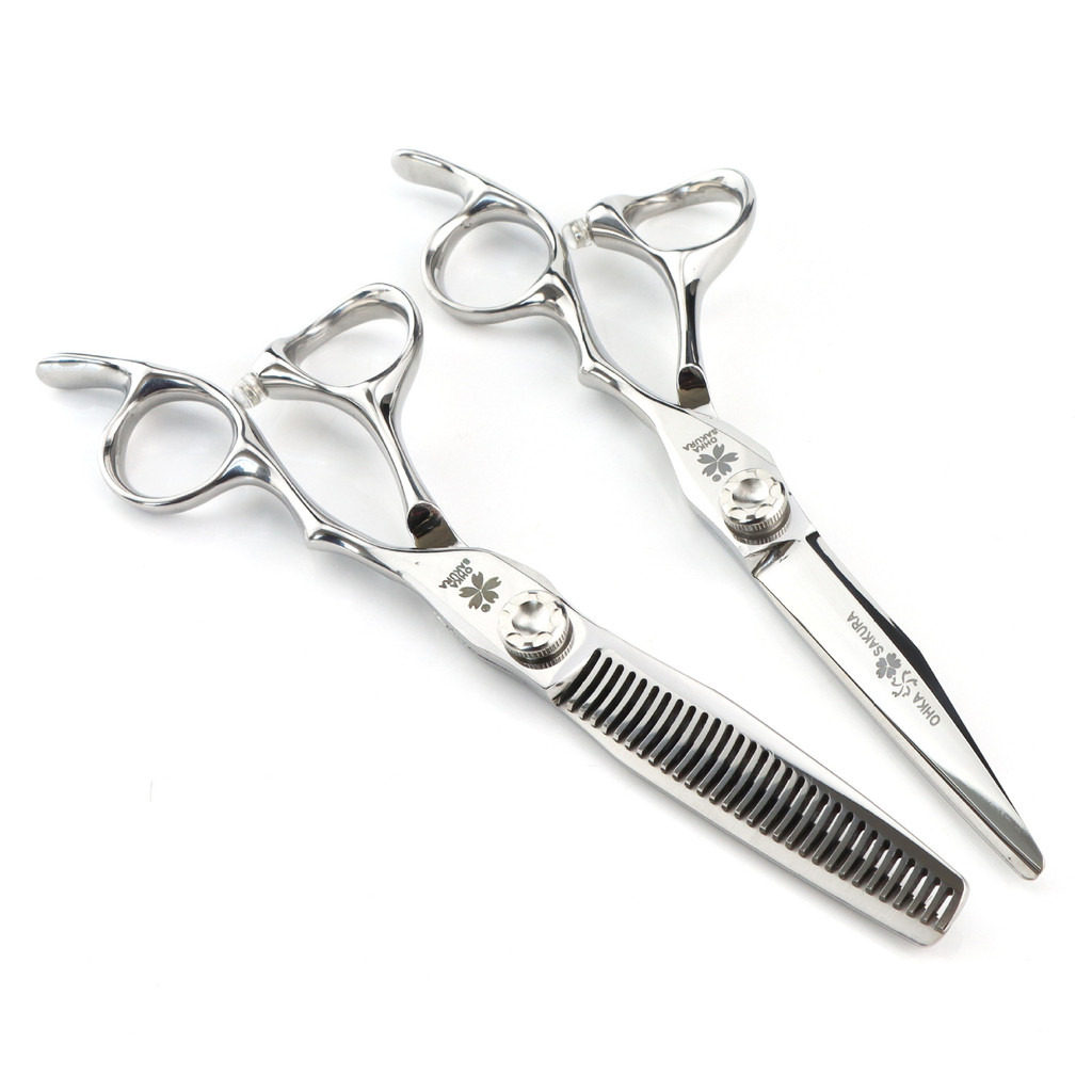 6.0 inch silver Cherry blossom Hair scissors Flat cut bangs scissors ...