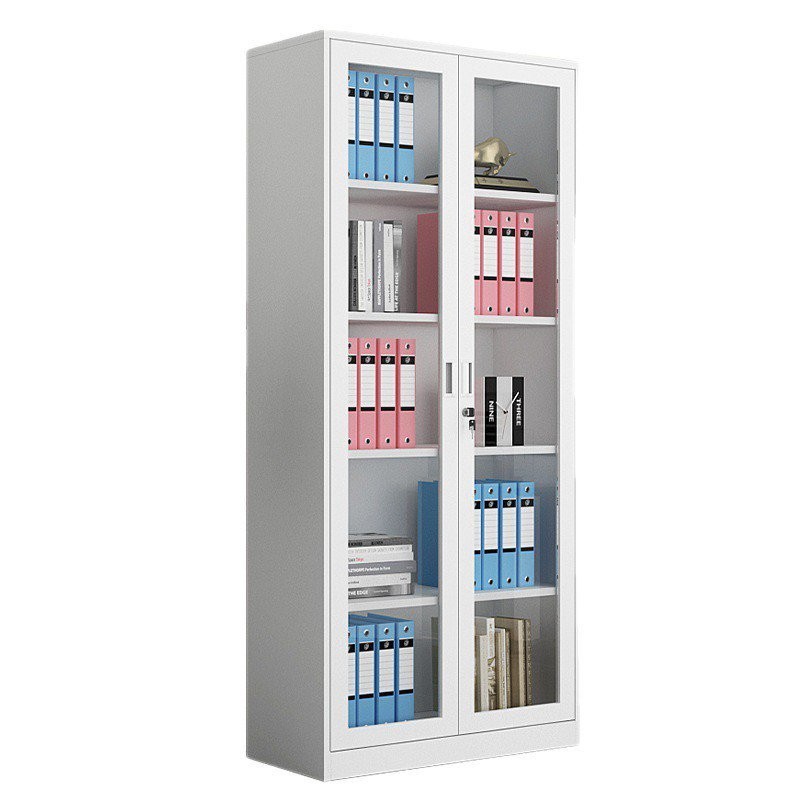 Seluruh badan pejabat keluli, kaca bersebelahan, fail, rak buku kulit ...