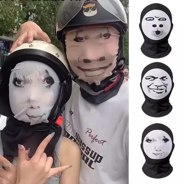 Penutup kepala emoji sosok naga, topeng lucu, pakaian muka lucu, topeng ...