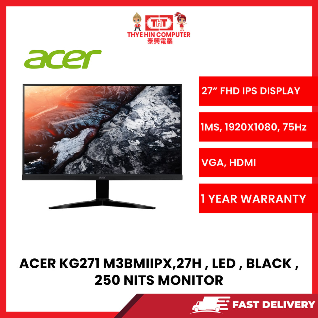 ACER KG271 M3BMIIPX,27H , LED , BLACK , 250 NITS MONITOR | Shopee Malaysia