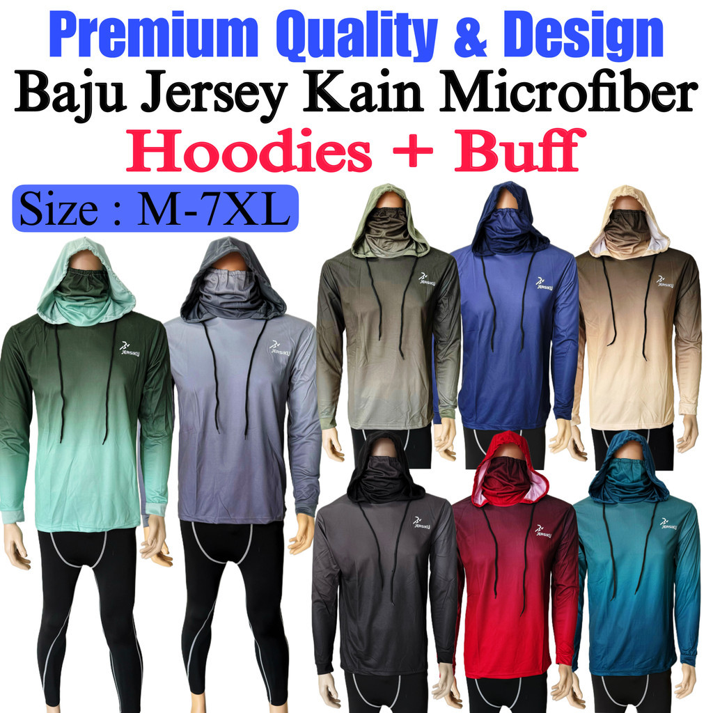 NCH Microfiber Fishing Long Sleeve Jersey Baju Mancing Lengan Panjang Baju Jersey Hoodies + Buff ...