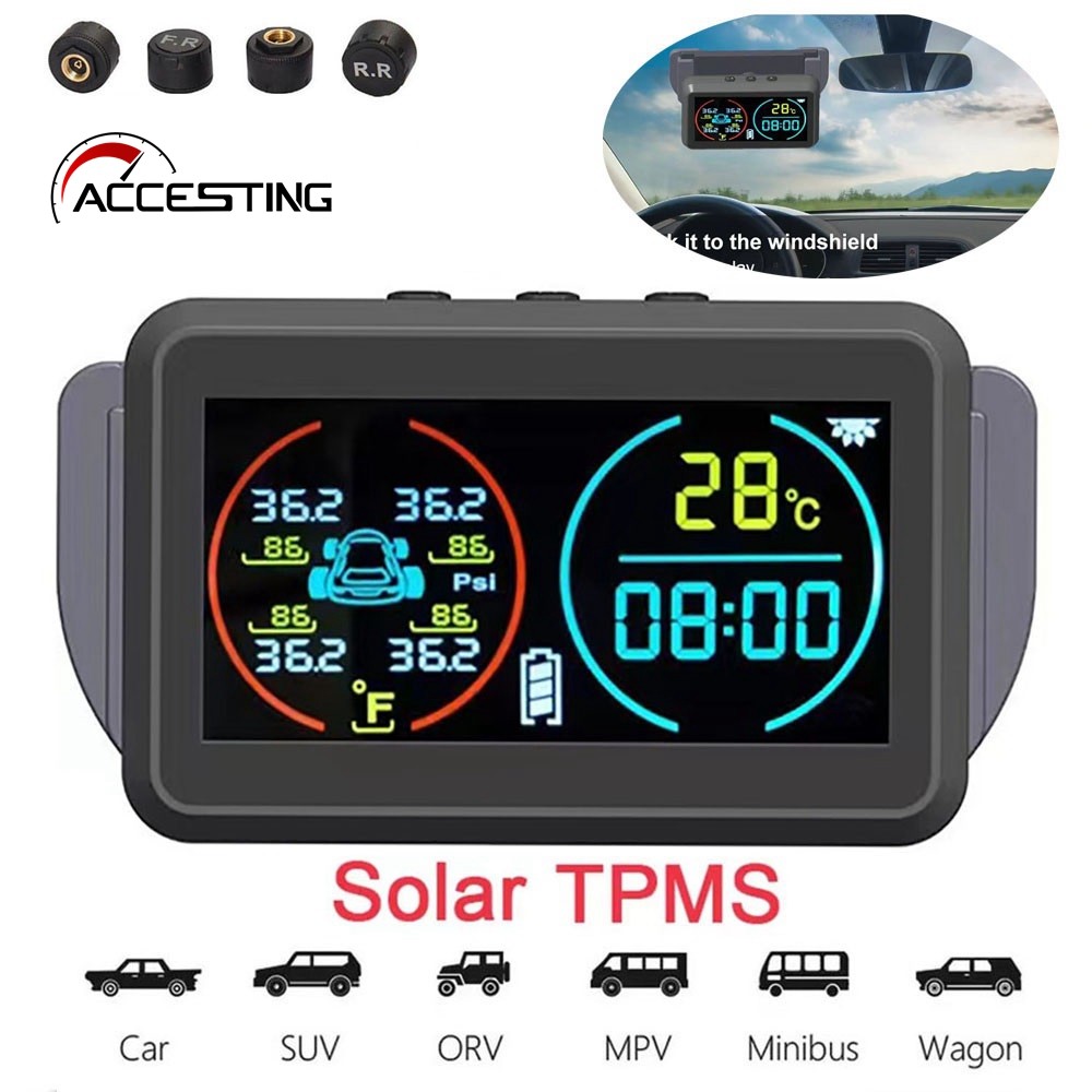 NEW Smart Car Tire Pressure Monitoring System Solar Powered TPMS Alarm ...