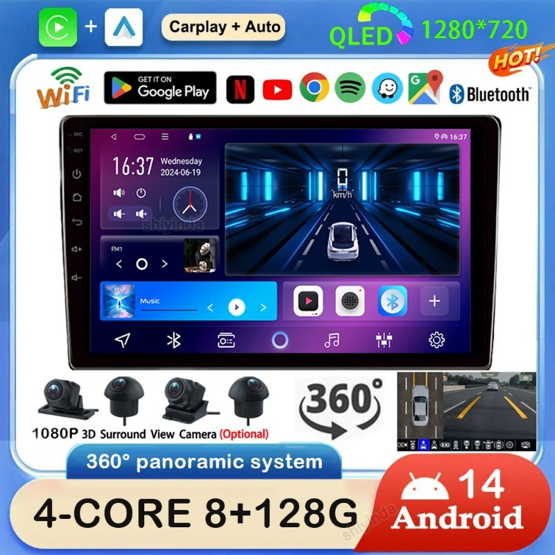 Qled 1280 720p Android 14 9 10 Inch Car Android Player 2din