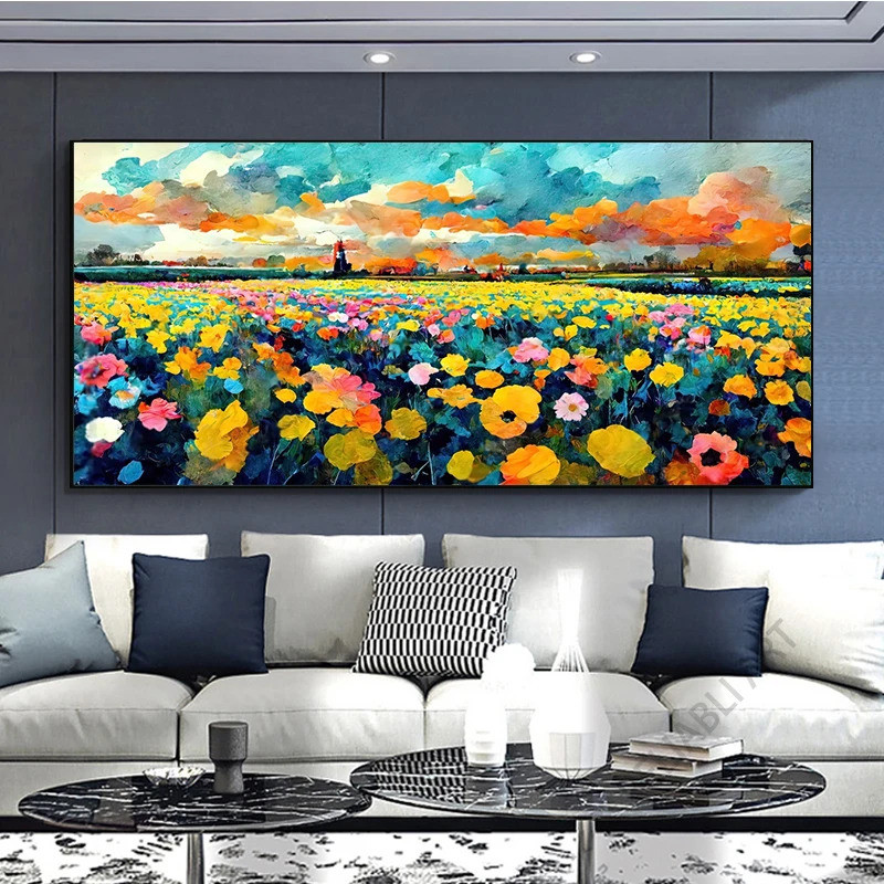Abstract Colorful Flower Field Canvas Painting Printed on Canvas Floral ...