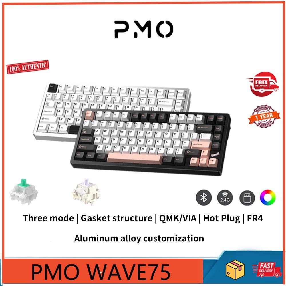 PMO WAVE75 aluminum alloy three mode customized mechanical keyboard, QKM/VIA, FR4 positioning ...