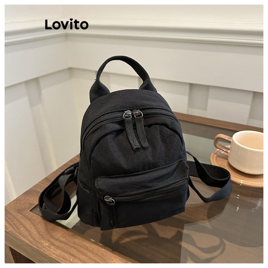 Lovito Casual Plain Mini Backpack Fashionable Small Versatile Retro ...
