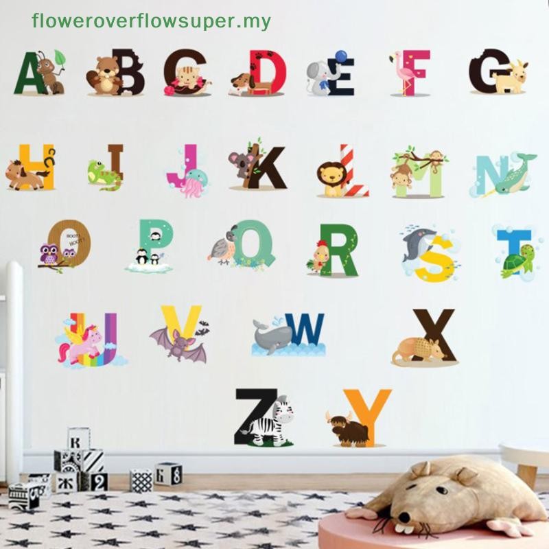 FSMY Cartoon Jungle Wild 26 Letters Alphabet Animals Wall Stickers for ...