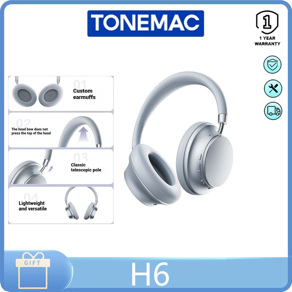 TONEMAC H6 Blue Tooth Headset Active noise cancellation Wireless music ...