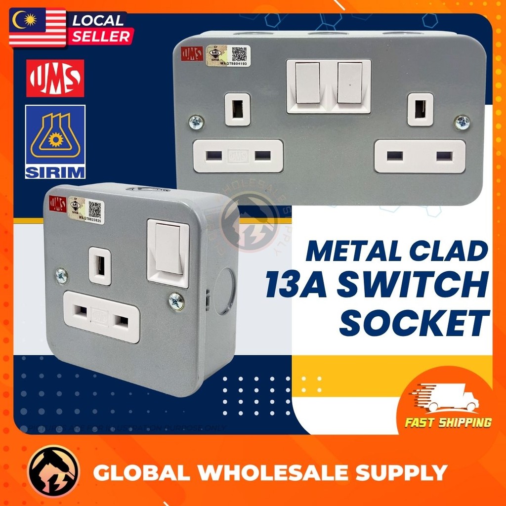UMS 13A METAL CLAD Single / Double Switch Socket SIRIM Approved Heavy ...