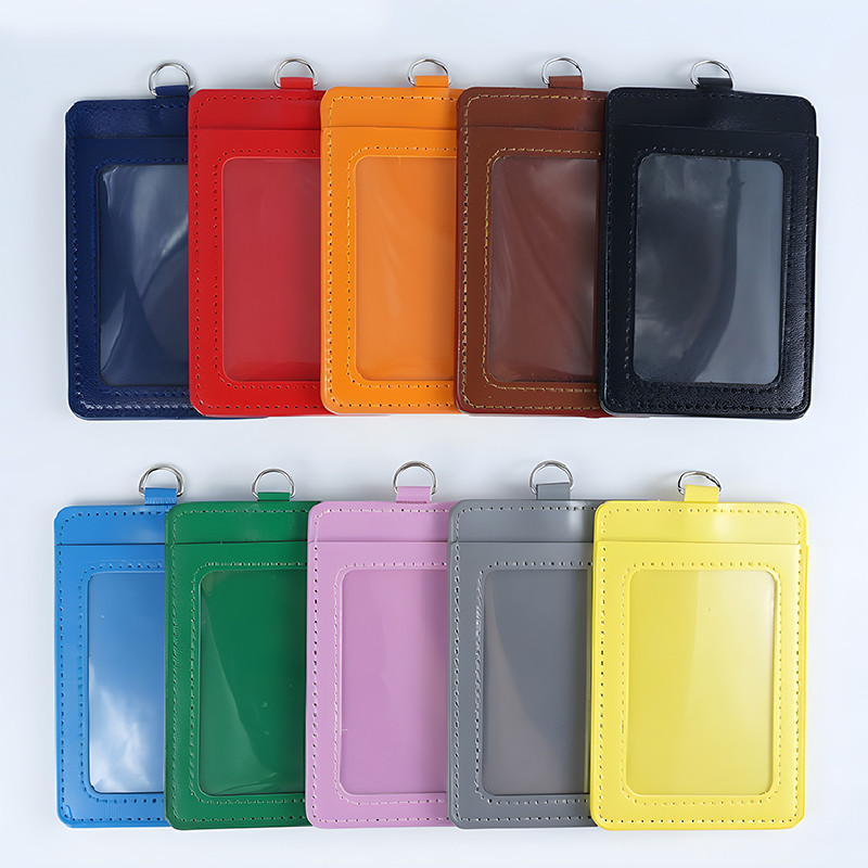 PU Leather ID Card Tag Wallet Case Badge Holder Double Sided Vertical ...