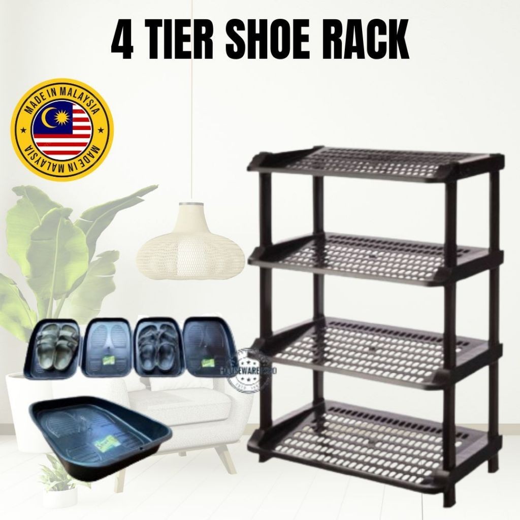 4 Tier Black Shoe Rack/ Rak Kasut/ Plastic Shoes Rack/ Plastik Rak ...