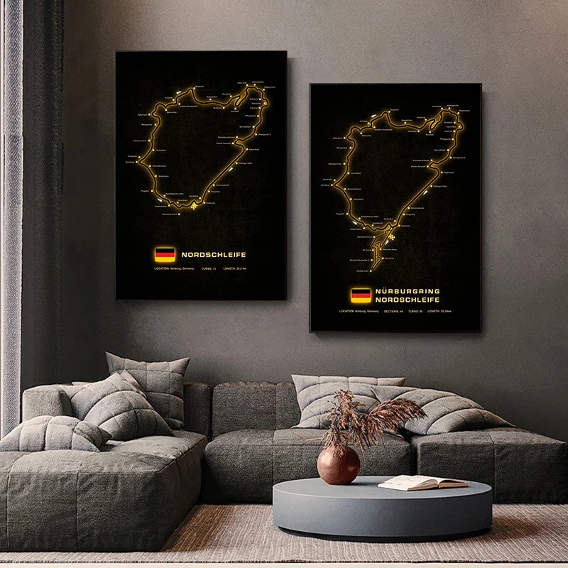 Litar Perlumbaan Nurburgring Poster Lengkap Lukisan Kanvas Seni Dan Cetak Gambar Seni Dinding 