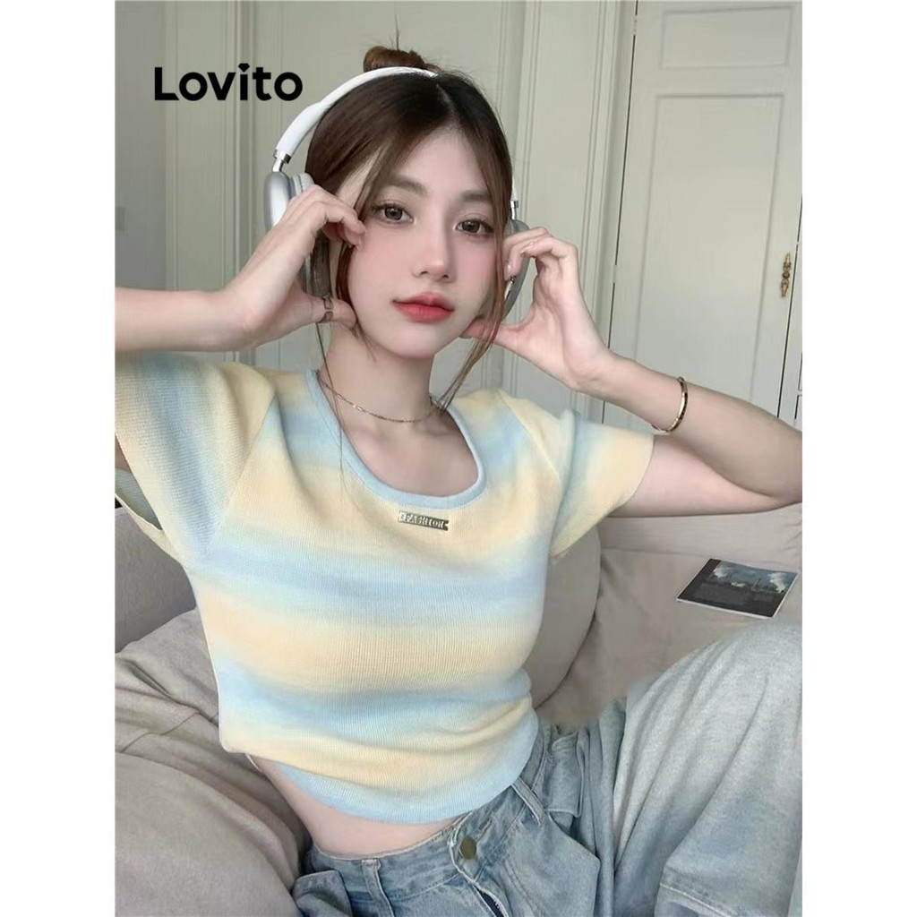 Lovito Casual Striped Colorblock Knit Top for Women LNA59208 Lovito ...