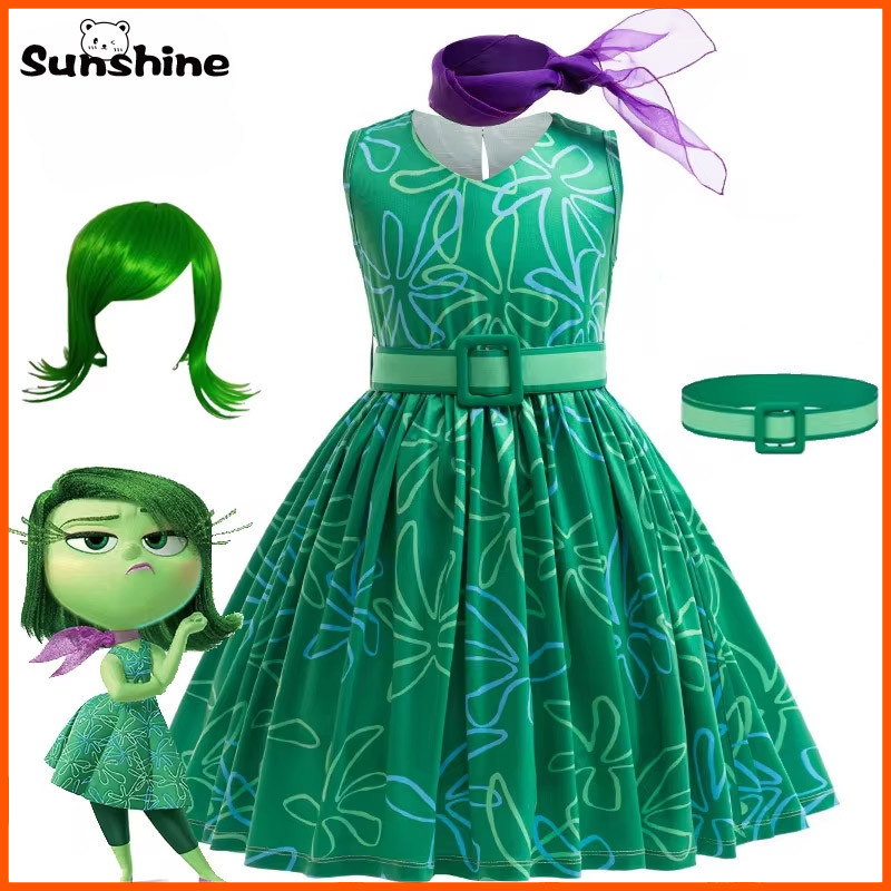 Movie Inside Out 2 Disgust Cosplay Costume Kids Cartoon Flower Princess ...