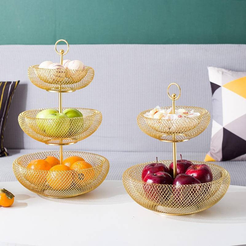 Golden thread fruit tray, Nordic wrought iron fruit tray, living room ...