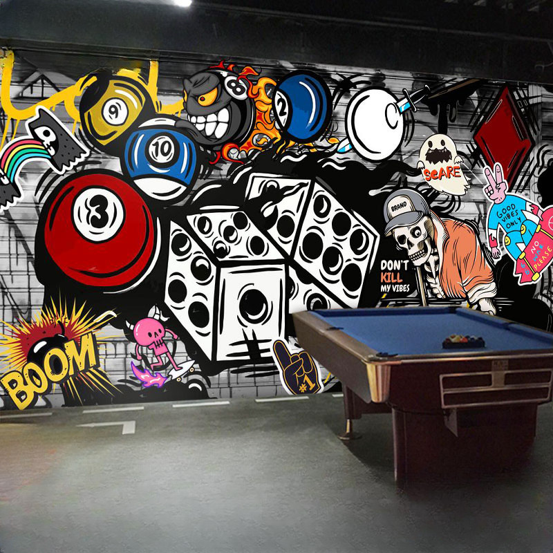 Custom Graffiti Billiard Room Theme Wallpaper Snooker Club Decoration ...