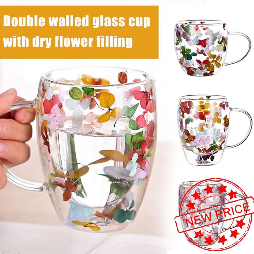 Double Wall Glass Cup Dried Flower Filler Quicksand Cups Drinking Glass ...