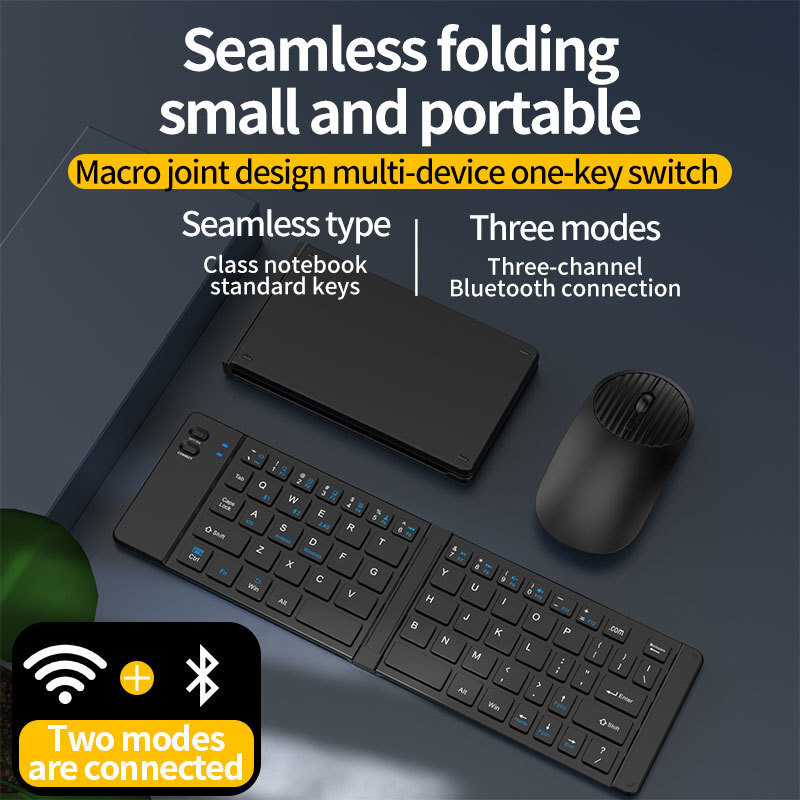 Jomaa Portable 2 4g Bluetooth Wireless Foldable Keyboard And Mouse Set Rechargeable Folding