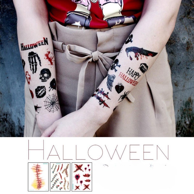 Waterproof tattoo stickers Halloween horror tattoo stickers spoof scars ...