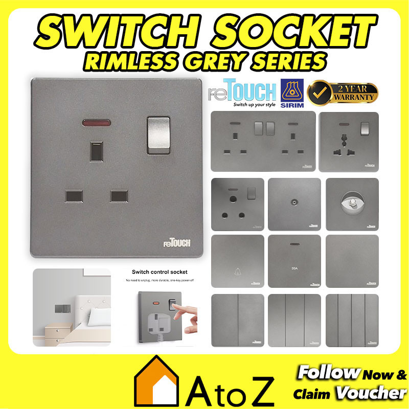 (SIRIM) Retouch Ultra Rimless Switch Socket 1/2/3/4 Gang 1/2Way Wall ...