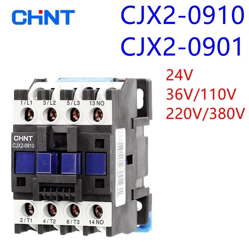 Original CHINT CJX2-0910 1NO CJX2-0901 1NC Din Rail Magnetic AC Contactor 9A Coil Voltage 380V ...