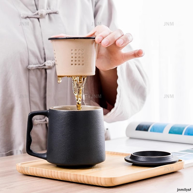 Ceramic Water Cup Filter Bubble Tea Cup Personal Office Tea Cup Ceramic ...