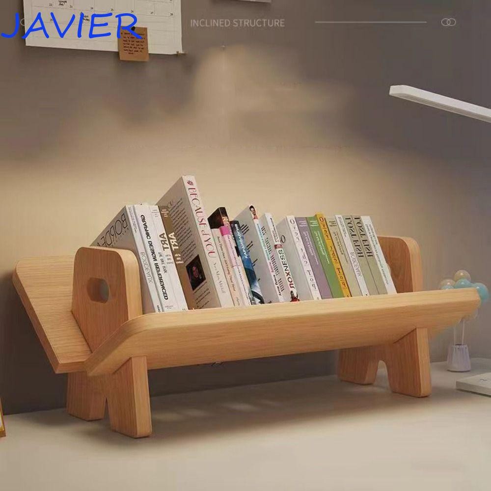 JAVIER Wood Magazine Storage Rack, Handle Solid Wood Desktop Bookcase ...