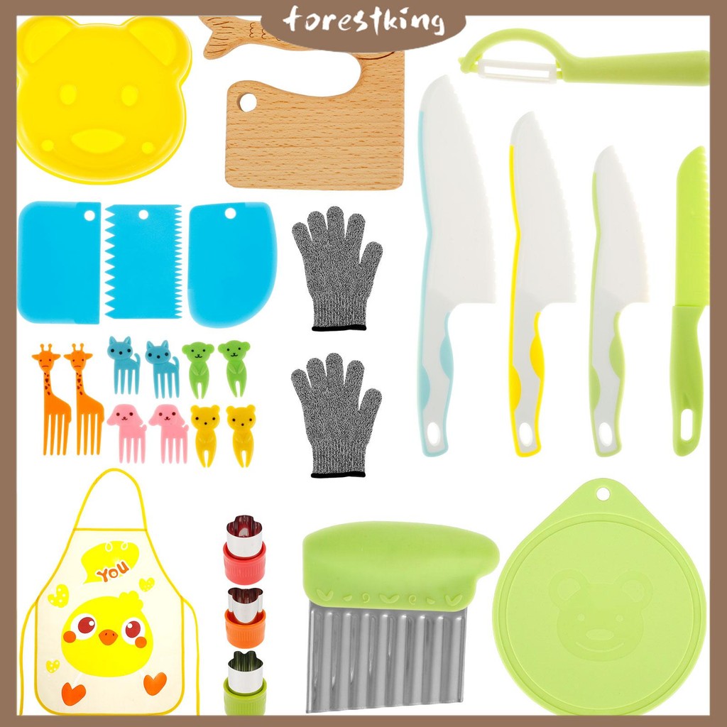 27Pcs Kids Cooking Set Safe Kids Kitchen Cutter Set Montessori Kids ...