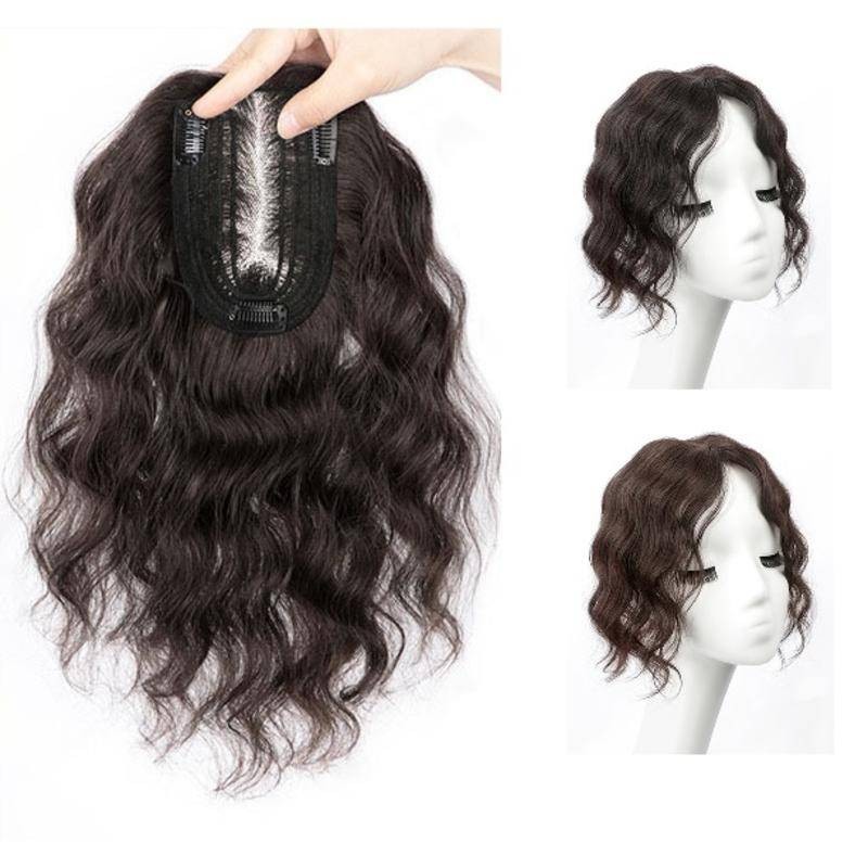 9cmx14cm Thin Lace 100% Real Human Hair Wavy Hair Topper for Women Clip ...