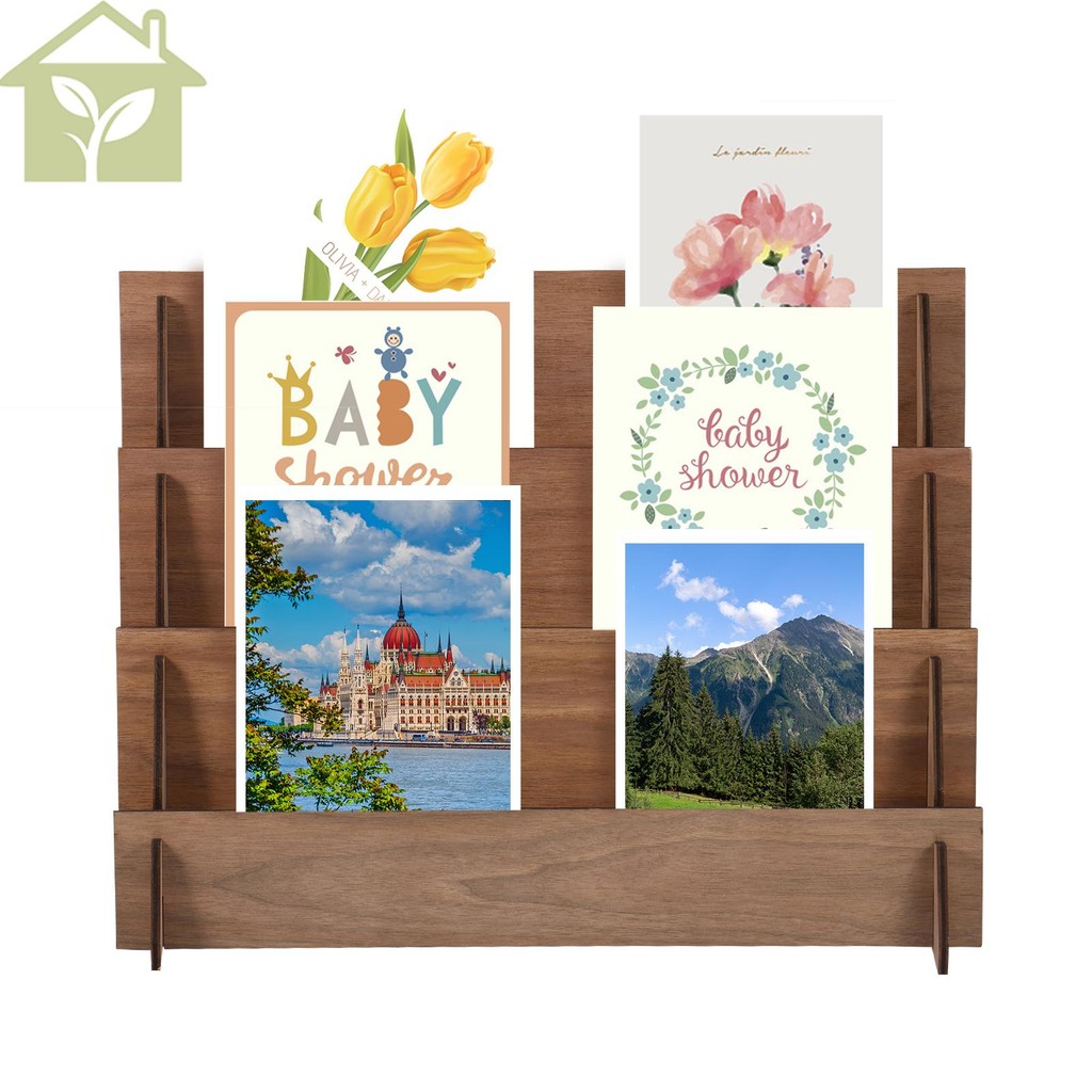 Card Display Stand Wood Postcard Display Rack 4 Layer Decorative Rack ...