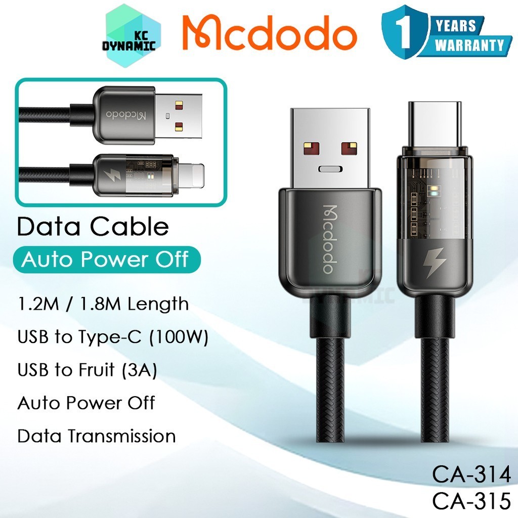 Mcdodo CA-314 Auto Power Off Data Cable 100W Fast Charging Cable Mobile ...