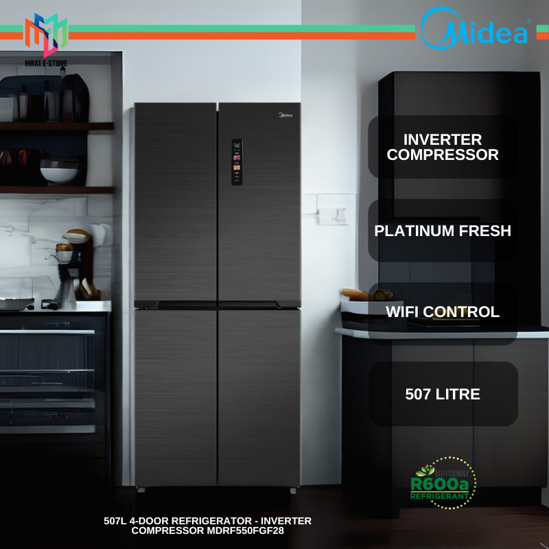 Midea MDRF550FGF28 507L 4-Door Refrigerator Inverter Compressor ...