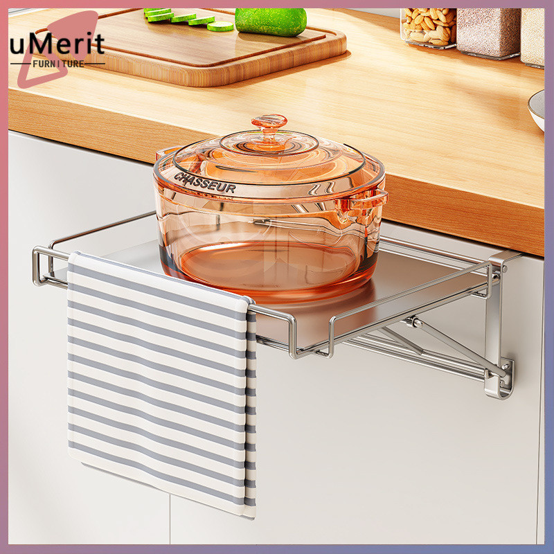 Stainless steel foldable kitchen countertop shelf hanging cabinet door ...