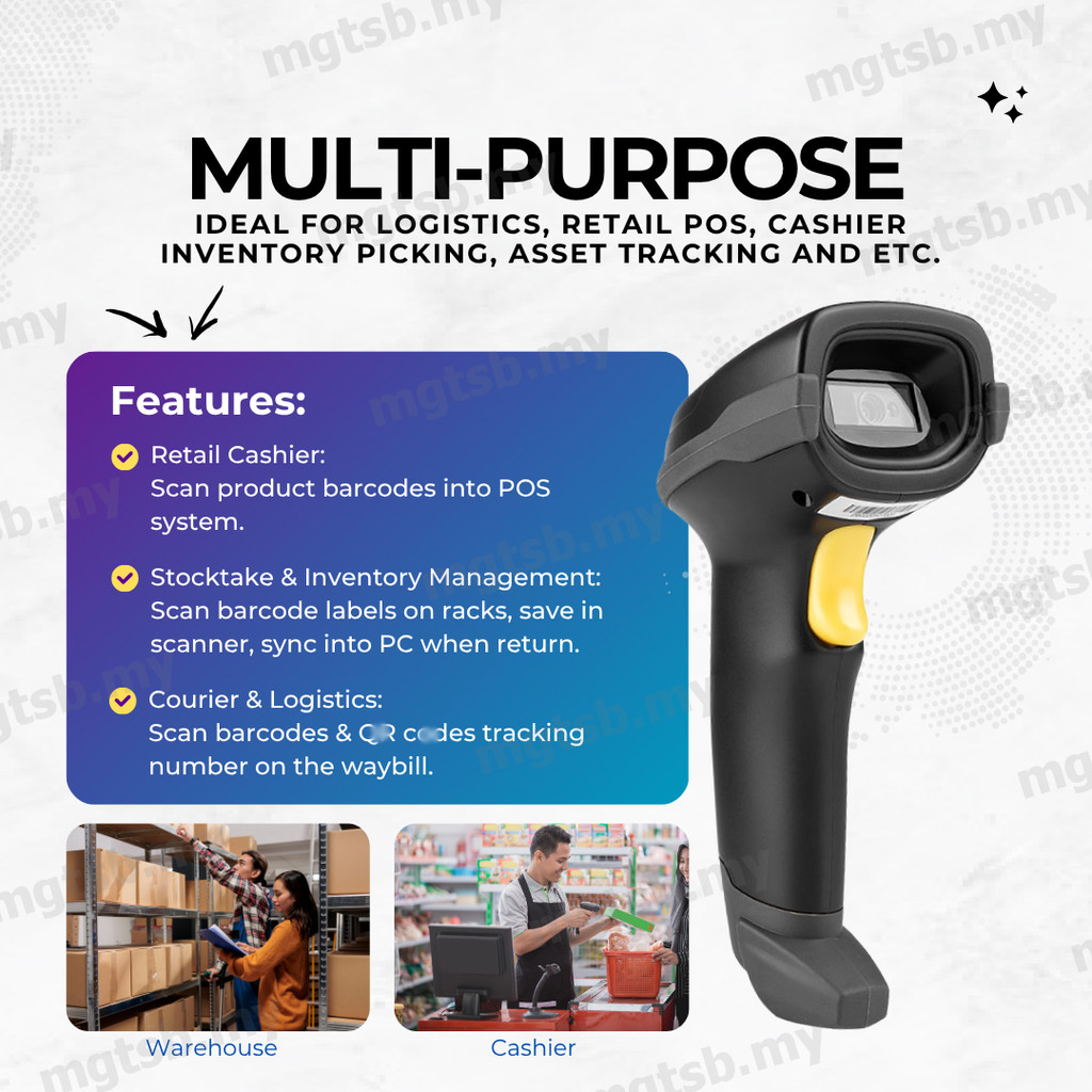 POSDECK A66 Wireless 2D Barcode Scanner QR Code Scaner Barang Scan POS ...