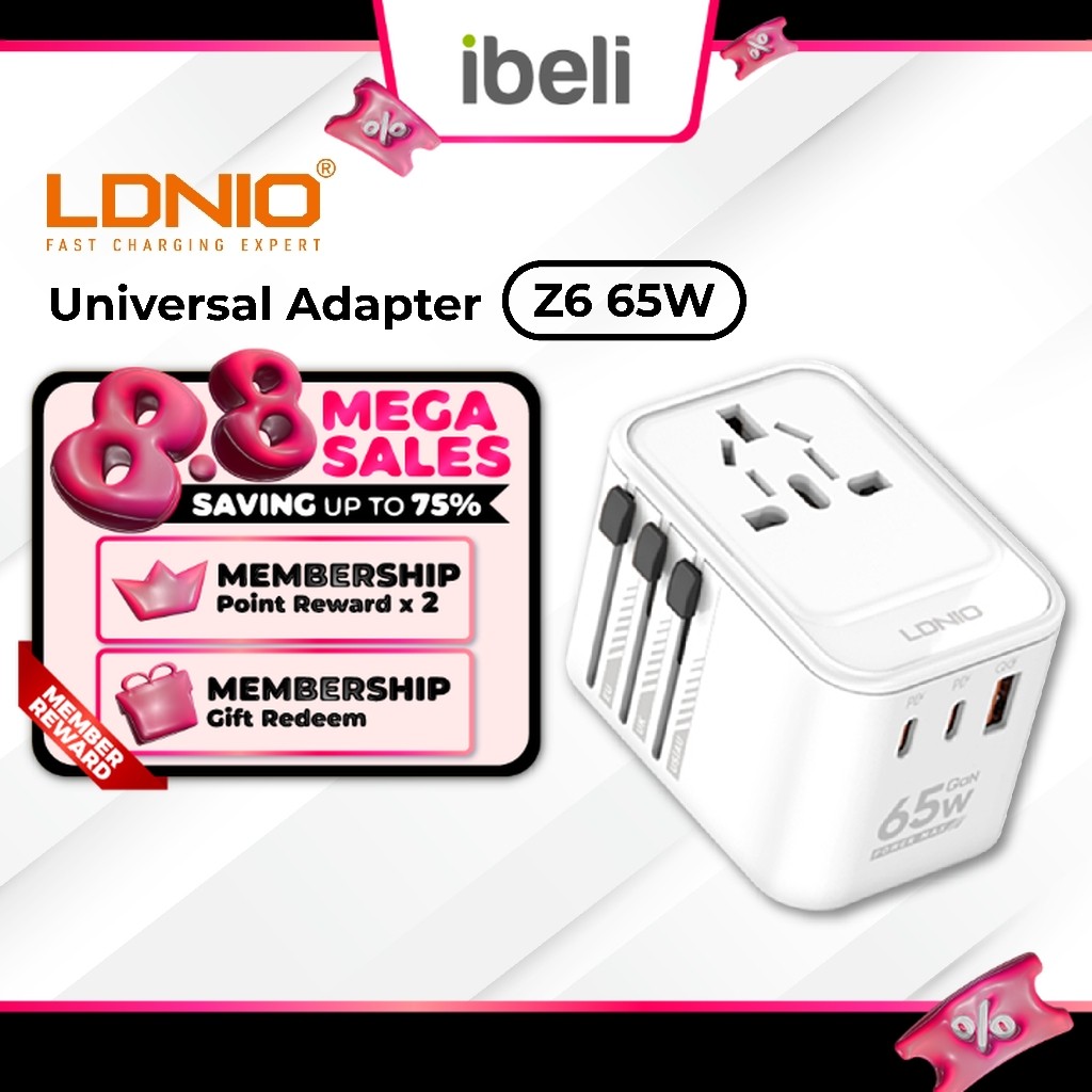 LDNIO Z6 (65W) Gan Universal Travel Adapter PD QC3.0 Super Fast Charger ...