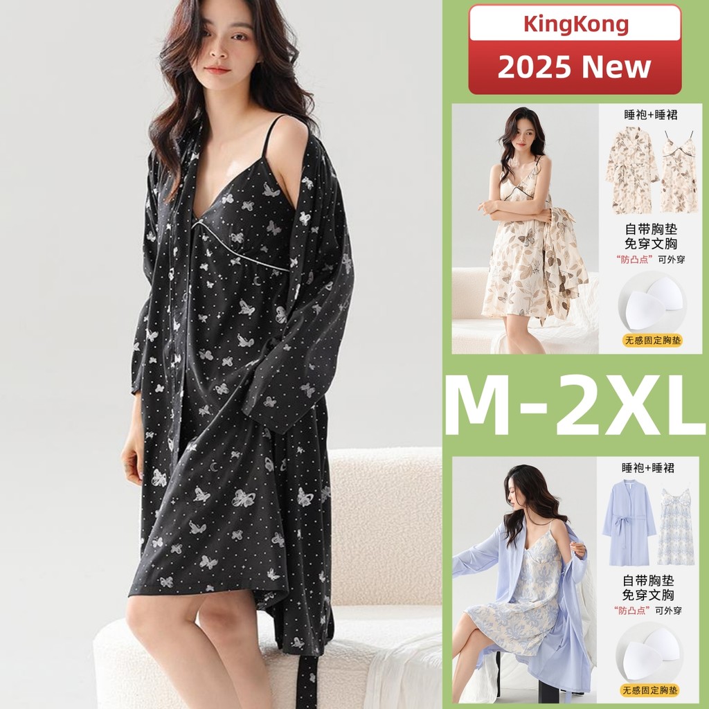 Baju Tidur Night gown Robe Padded Night dress Pyjamas Women Cotton ...
