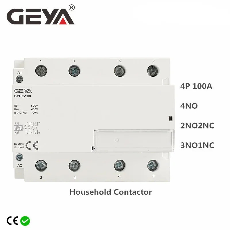 GEYA GYHC 4Pole 100A Modular Contactor 4NO 2NO2NC 3NO1NC 220V 110V 24V ...