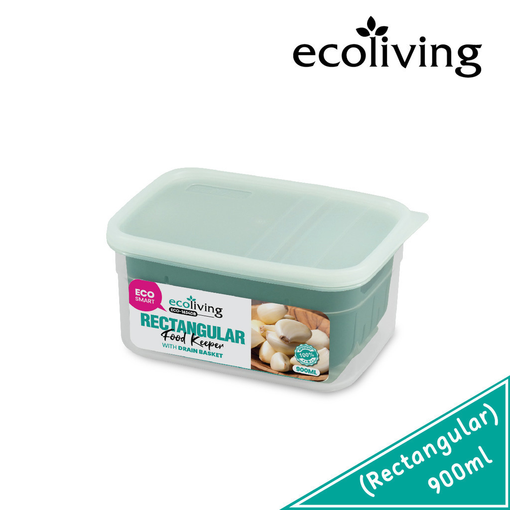 ECO LIVING 900ml/1.3L Rect.AirTight Freezer,ECO Smart Keeper w/Drainer,Food Container,Bekas ...