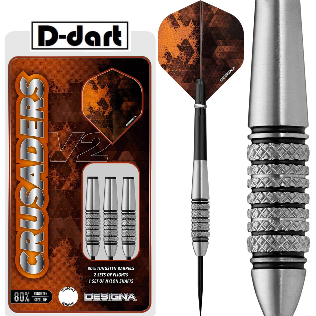 DESIGNA STEEL TIP DARTS - 23G/25G CRUSADER V2 M4 80% TUNGSTEN DART SET ...